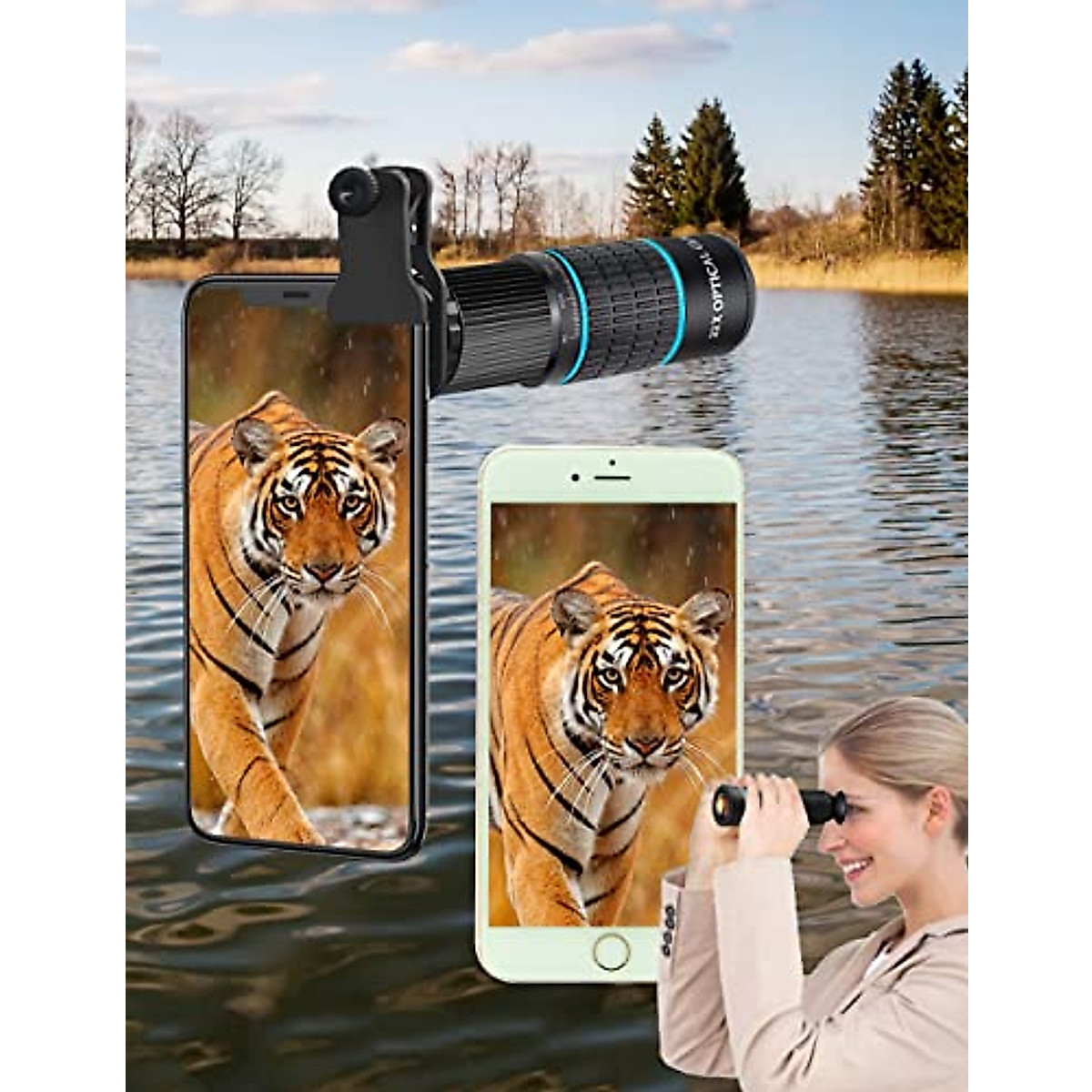 Phone Camera Lens Kit 10 in 1 for iPhone Samsung Pixel Android, 22X Telephoto Lens, 0.63Wide Angle Lens&15X Macro Lens, 198° Fisheye Lens,Kaleidoscopes, CPL+Tripod，for Most Smartphone