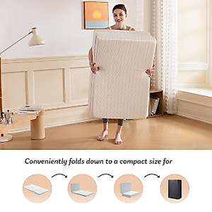 MLILY Folding Mattress, 4 inch King Tri-fold Memory Foam Mattress, Foldable Mattress with Storage Bag and Washable Cover, Travel and Guest Mat, 80"×76", White