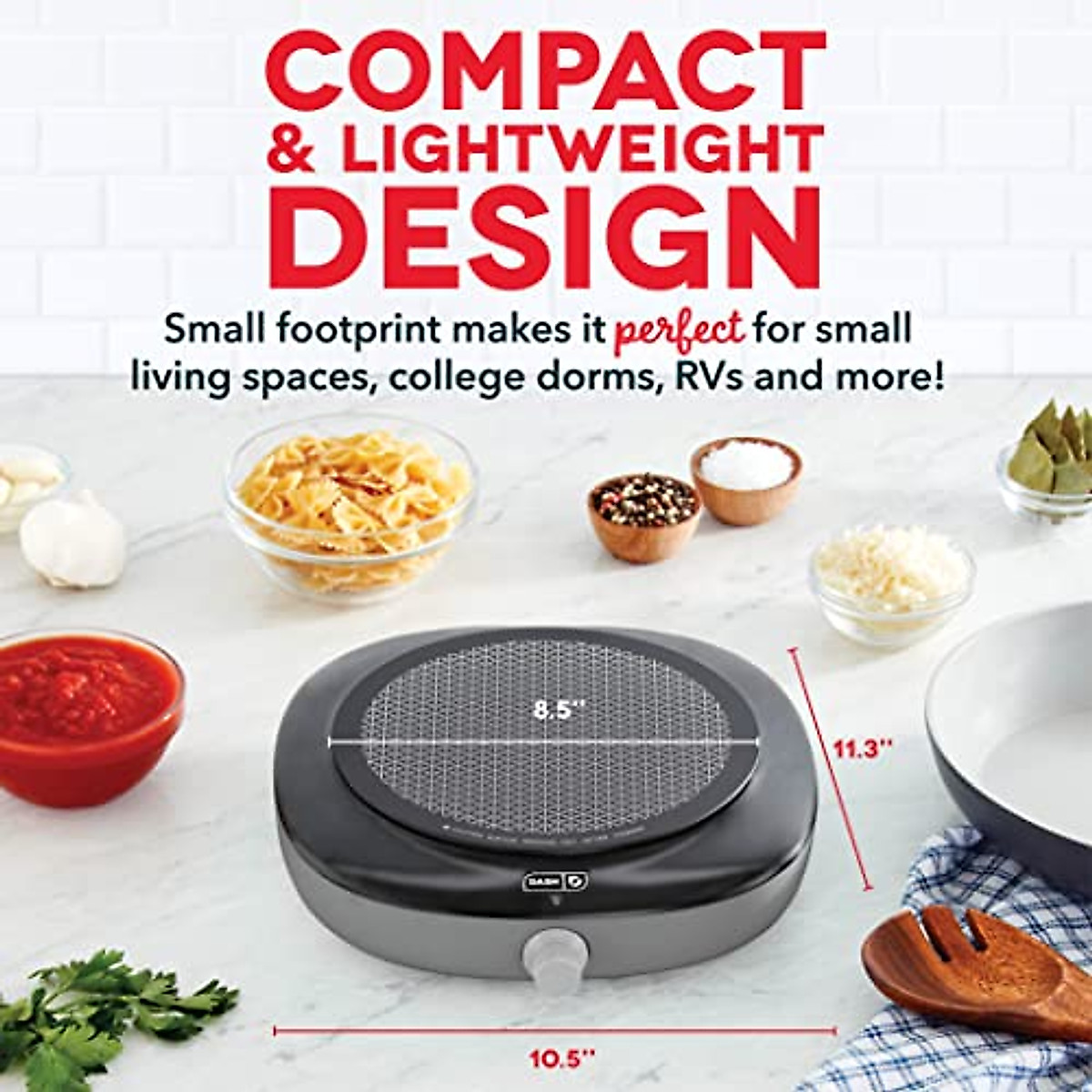 DASH Everyday Electric Cooktop with Infrared Heating, 5 Temperature Settings with Cord Storage, Perfect for RVs, Camping, Dorms, and Small Living Spaces - Graphite