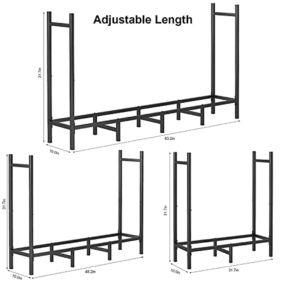 CADUKE 5.3ft Wood Holders Firewood Outdoor Fire Wood Rack for Fireplace Firewood Storage Heavy Duty Log Holder Stand Adjustable Firewood Rack Indoor, Metal