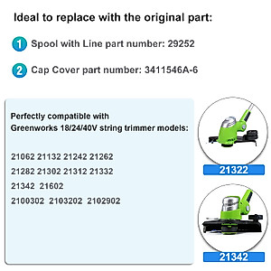 Future Way 8-Pack Weed Eater String Replacement for Greenworks 20V, 40V Single Line Cordless Trimmers, Plus 1 Cap