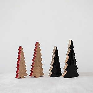 Creative Co-Op Mango Wood Christmas Tree with Red Enameled Edge