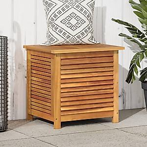 GOLINPEILO Outside Wooden Deck Box, Garden Storage Box with Louver, Patio Storage Container for Backyard, Porch, Garden, 23.6"x19.7"x22" Solid Wood Acacia