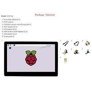 5inch HDMI Capacitive Touch AMOLED Display Monitor with Toughened Glass Cover Screen Resolution 960×544 Supports PC Raspberry Pi 4 3 Model B B+ Zero Jetson Nano @XYGStudy