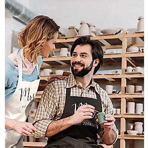 Prazoli His and Her Aprons - Mr Mrs Established 2024 Couples Engagement Gift, Cute Bridal Shower Gift Anniversary Wedding Registry Items & Decoration, Housewarming Gifts For New Home Newlywed Gift