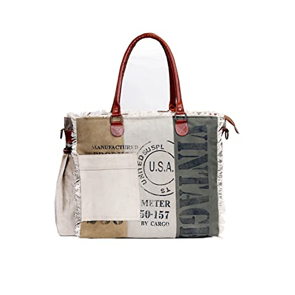 Ruzioon Upcycled Canvas & Cowhide Hand Bag, Canvas & Cowhide Weekender Bag, Canvas Tote Bag, Canvas Shoulder Bag for Women’s