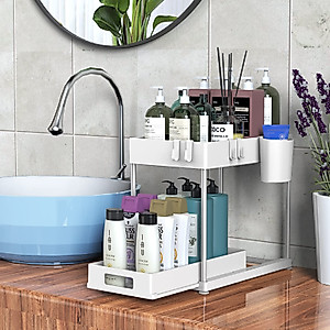 Under Sink Organizers and Storage, 2 Pack Large Capacity Heavy Load Pull-out Under Sink Shelves with Sliding Drawer for Kitchen and Bathroom, White