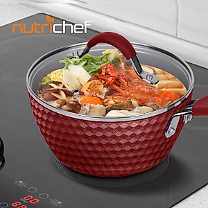 NutriChef Saucepan Pot with Lid - Non-Stick High-Qualified Kitchen Cookware, 1.7 Quart (Works with Model: NCCW11RDD)