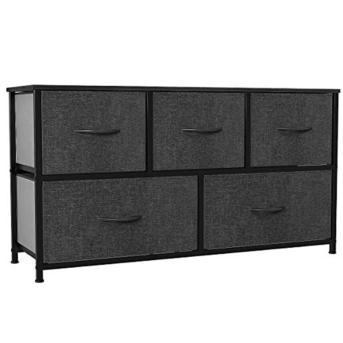 YITAHOME Storage Tower with 4 Drawers & Wooden Top (Black Grey) & Storage Dresser, Wide 5 Drawers, Black Grey