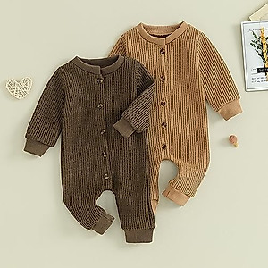 Kurylemon Baby Romper Solid Color Infant Newborn Boy Knit Clothes Button Jumpsuit Winter One Piece Outfit