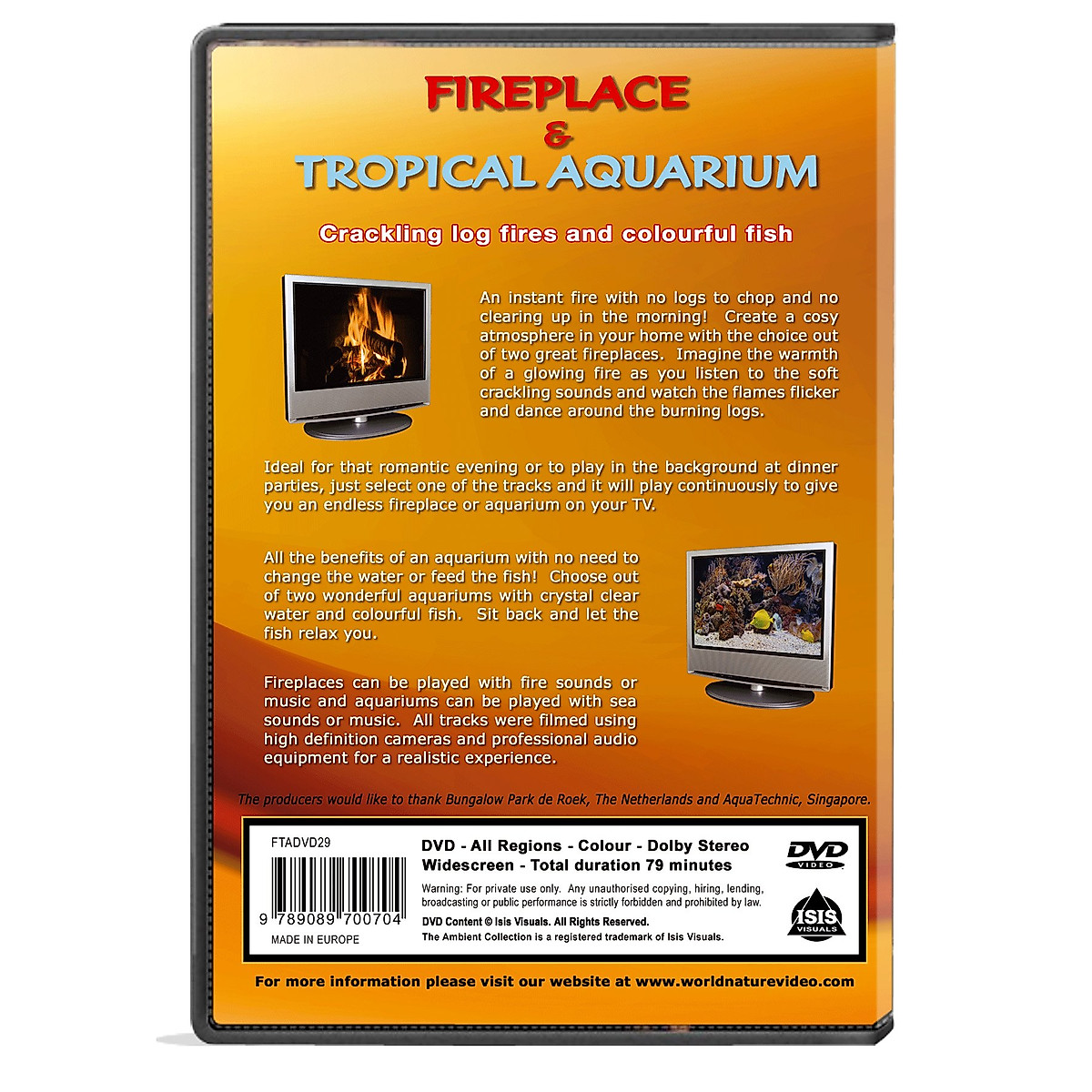 DVD Ambiance - Cheminée et Aquarium Tropical, 2 heures de vidéo d'atmosphère HD en boucles de 25 minutes