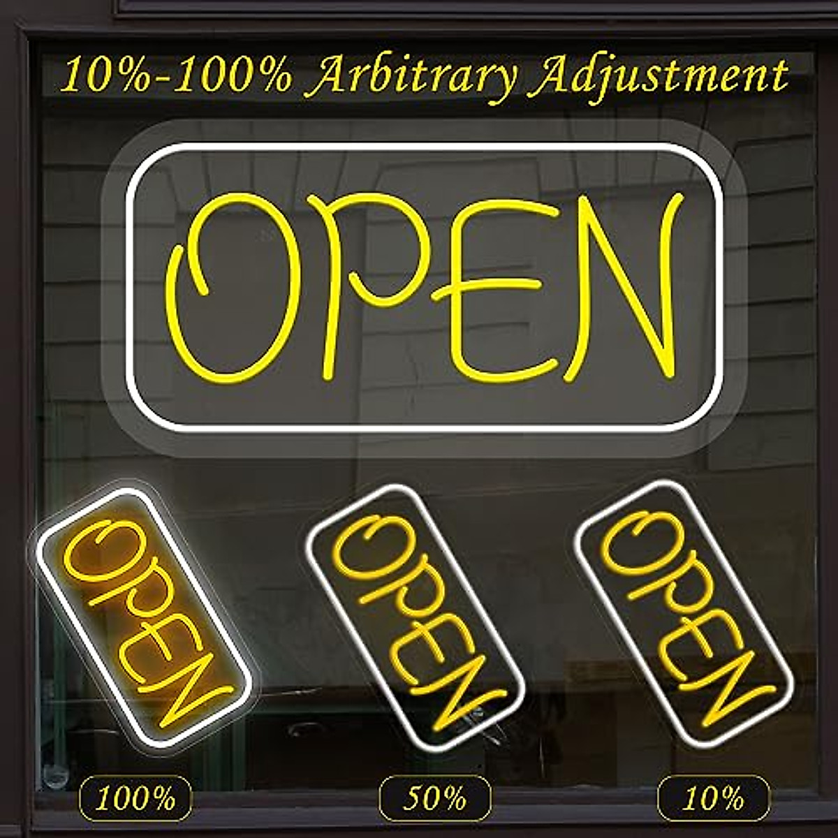 Neon Open Sign, Open Signs for Business, 16.5"x 8.4" Open Sign Led, Open Signs for Business Window With Adjustable Brightness, Open Neon Sign, Powered by USB with ON/OFF Switch