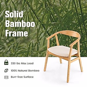 Giantex Bamboo Accent Chair - Wood Natural Boho Accent Dining Chairs with Armrest and Curved Backrest, Accent Arm Chair for Living Room, Dining Room, Small Space