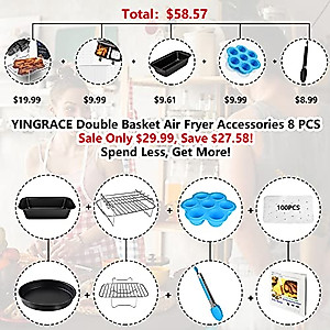 YINGRACE Air Fryer Accessories,Set of 8PCS Dual Basket Air Fryer Accessories Compatible with Ninja DZ201, DZ401, DZ550, Instant Vortex, Chefman, Bella, PowerXL Dual Zone Air Fryers
