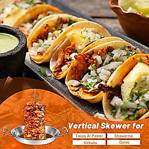 Vertical Skewer Al Pastor Skewer Stainless Steel Vertical Skewer with 3 Removable Size Spikes, 8, 10 and 12 Inch for Oven Shawarma Kebabs BBQ Dishes