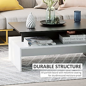 HOMCOM Modern Coffee Table, 2-Tier Rectangular Center Table with Storage Shelves for Living Room, Black/White