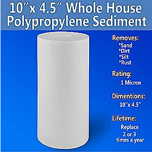 Big Sediment Replacement Water Filters 1 Micron 4.5"x 10" Cartridges by Ronaqua WELL-MATCHED with RFC-BBSA, W15-PR, WFHD13001B, GXWH35F, GXWH30C, HF45-10BLBK10PR and AP817(2 Pack, 10")