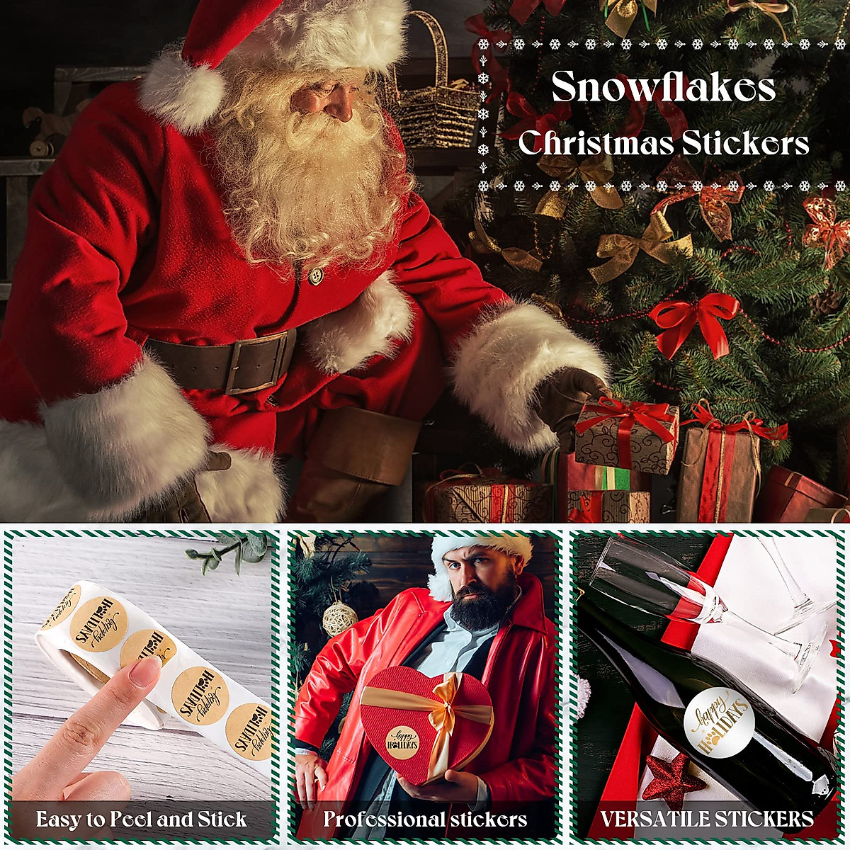 1500 Pieces 1 Inch Holiday Stickers Round Snowflake Paw Print Stickers Self-Adhesive Christmas Package Stickers for Envelopes Gold Foil Happy Holiday Stickers for Christmas Decor and Party Supplies