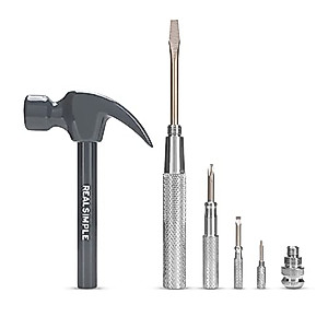 Real Simple All You Need 6-in-1 Hammer and Screwdriver Set. Ultimate Household Multi-Tool (Silver)
