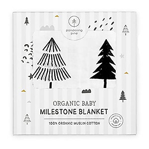 Pondering Pine Organic Baby Monthly Milestone Blanket Boy - Baby Bear Blanket Months with Frame and Newborn Announcement Disc - Baby Boy Age Blanket for 1-12 Month Milestones, 47”x47”