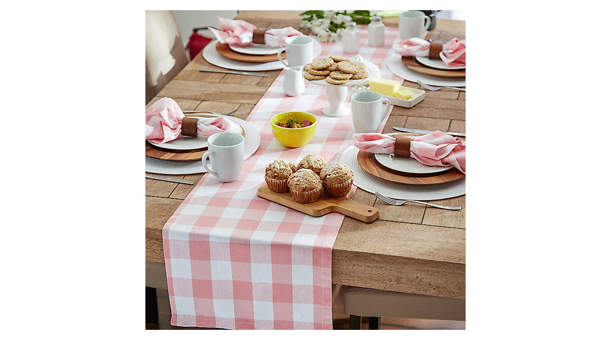 DII Buffalo Check Pink & White Table Runner - Farmhouse Decor