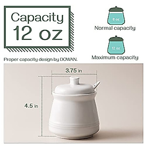 DOWAN Sugar Bowl with Lid and Spoon, 12 oz Ceramic Sugar Container, Sugar Jar for Kitchen, Coffee bar, Countertop, Ghee Container, Modern Farmhouse Kitchen Decor, White