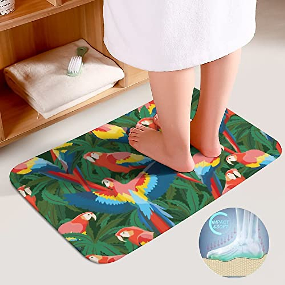 Parrot Bath Mat Set, Soft Comfortable Bathroom Rugs for 3 Pieces, Non-Slip Toilet Mats, Easier to Dry for Floor Mats 15.7"x23.6"