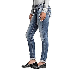 Silver Jeans Co. Women's Girlfriend Mid Rise Skinny Jeans, Medium Marble Wash, 30W x 29L