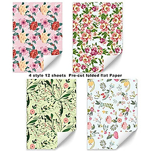 PlandRichW Floral Wrapping Paper Folded Sheets for Women Girls Baby, 12 Sheets Recycled Gift Wrapping Paper for Wedding, Birthday, Mother's Day, Party, Baby Shower, Precut 20" X 29"