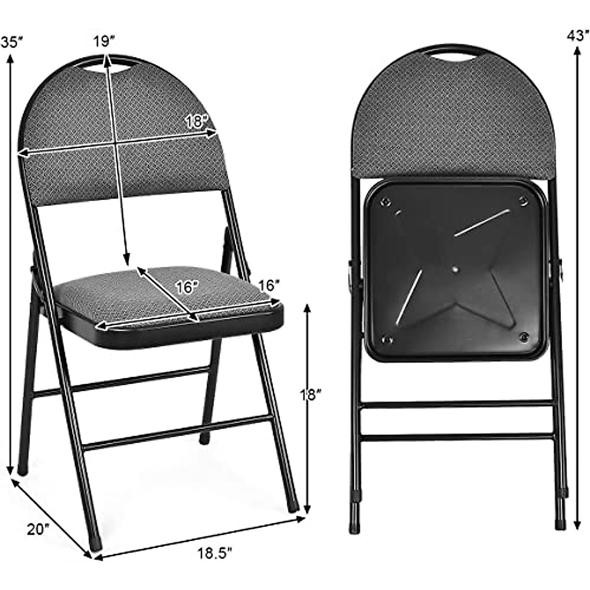 Giantex 2-Pcs Folding Chairs Set - Backrest Chair W/Handle Hole, Upholstered Seat, Fabric Cover, Non-Slip Feet Pads, Commercial Guest Chairs, Foldable Waiting Room Chair (Gray, 1 Count (Pack of 2))