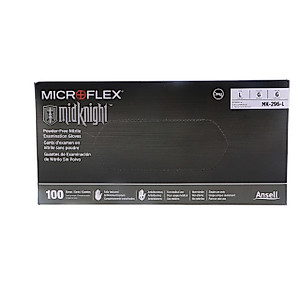 Ansell MICROFLEX MidKnight MK-296 Exam Standard Gloves - Size L, Black (Bundle of 200)
