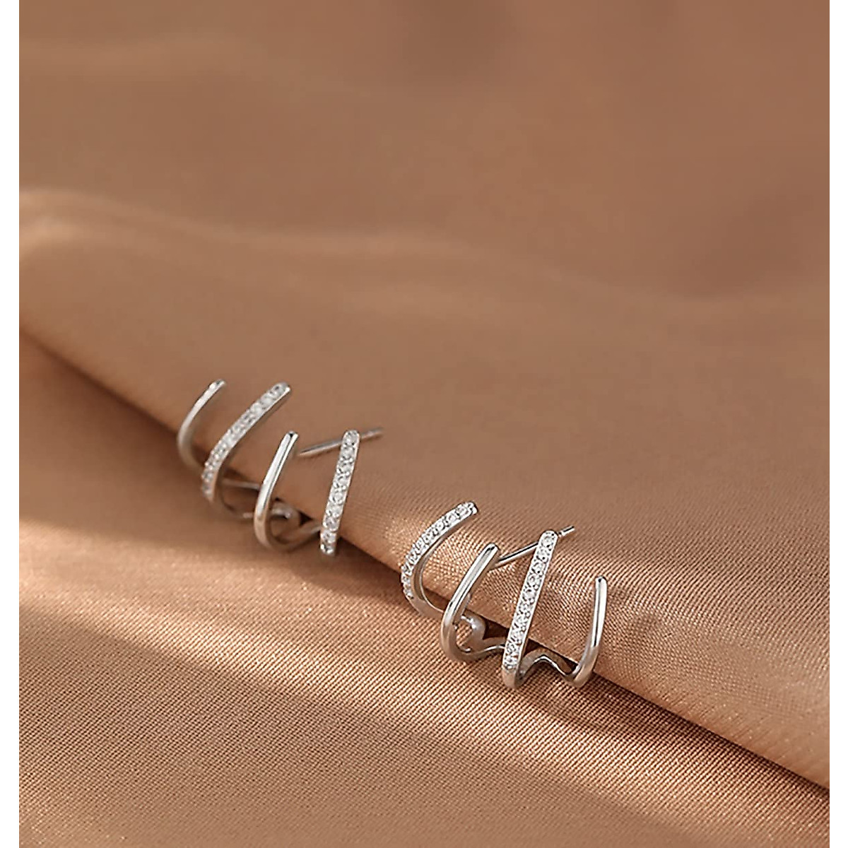 Reffeer Sterling Silver Half Hoop Earrings Wrap for Women Cuff Earrings Piercings Studs (Silver)