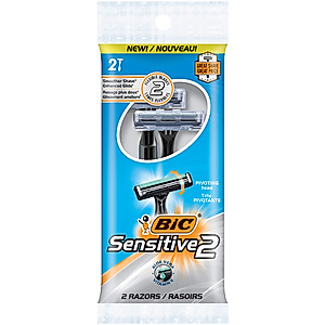 BIC Sensitive 2 Men's Disposable Razor, Two Blade, Pack of 20 Razors, For a Soothing and Comfortable Shave