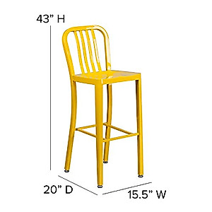 BizChair Commercial Grade 30" H Yellow Metal Indoor-Outdoor Barstool with Slat Back