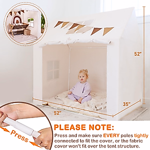 Kids Tent with Mat, Lights and Flags, Play Tent Indoor, Playhouse for Kids Outdoor, Kids Play Tent with Windows and Roll Up Door, 52" x35" x 52", Baby Play Tent for Both Boys and Girls