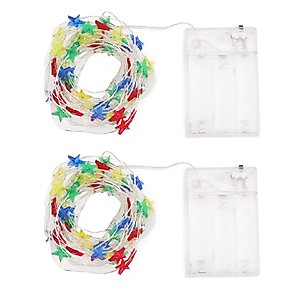 2 Sets LED Star String Lights, Fairy Lights Battery Operated String Lights for Indoor, Outdoor, Wedding Party, Christmas Tree, New Year, Garden Decoration, 5m (Colorful)