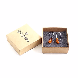 TipTopEco Baltic Amber Earrings For Women with Silver - Drop Dangle - Drop Shape (Cognac)