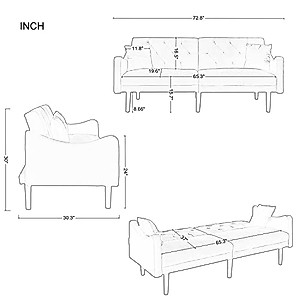Eafurn Futon Couch Bed Sleeper Loveseat, Convertible Folding Sofa, Adjustable Backrest, Modern 2 Seater Upholstered Love Seat Sofa& Couches Sofabed, Blue w/Curved Armrest and 2 Pillows
