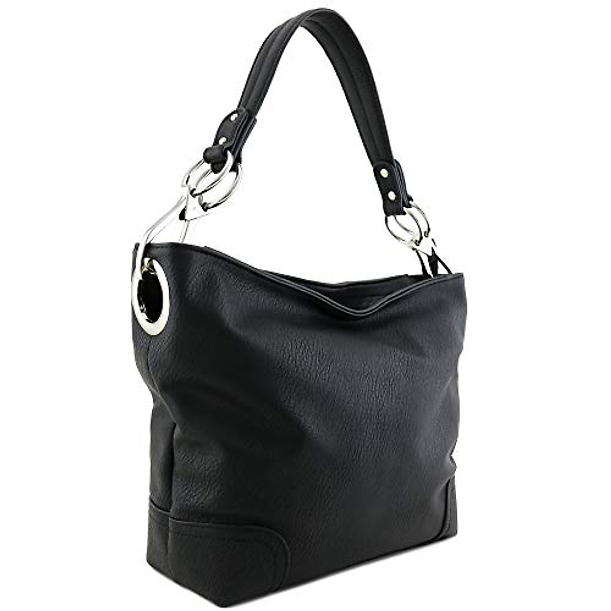 Hobo Shoulder Bag with Big Snap Hook Hardware (Black)