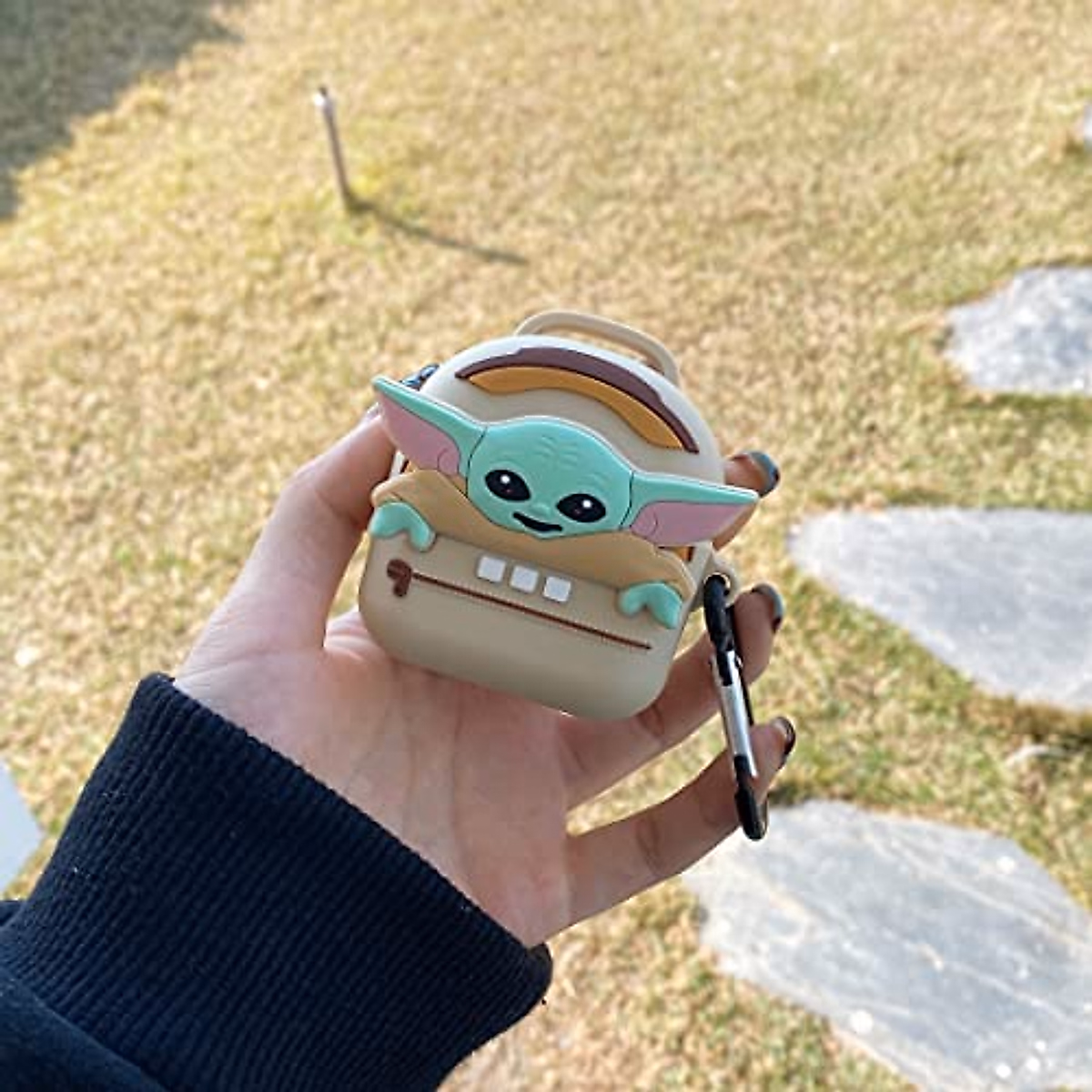 OINbxw Case for Airpods 3 3rd Generation, 3D Cute and Interesting Baby yoda Character Skin Soft Silicone Protective Cover, with Keychain Accessory Set, Suitable for Boys and Girls (Cream Color)