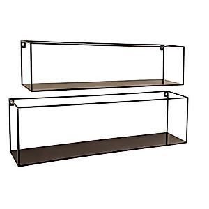WHW Whole House Worlds Industrial Chic Rectangle Floating Shelves, 2 Wall Mounted Pieces, Black Iron, Various Sizes
