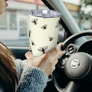 DITXIT Bees Pattern 20oz Tumbler Stainless Steel Vacuum Insulated Coffee Travel Mug, Durable Insulated Coffee Travel Mug with Splash-Proof Lid Metal Straw and Brush Thermal Cup for Outdoor