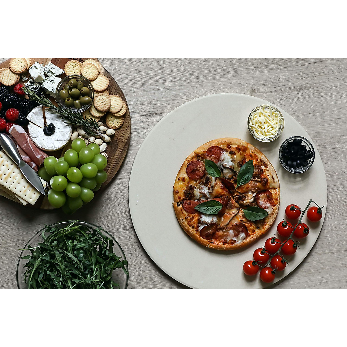 Elevkin Round Cutting Board, Acacia wood cutting board for kitchen, Charcuterie Boards and Cheese Serving Platter for Meat, Bread and Crackers, Deviled Egg Plates & Pizza Peel for Party, 12 x 16 inch