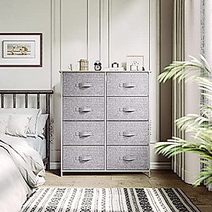 YITAHOME Storage Tower with 8 Drawers & Closets - Sturdy Steel Frame, Easy Pull Fabric Bins & Wooden Top & Storage Dresser, Grey