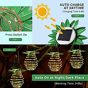 VTECHOLOGY 60LED Pineapple Solar Light,Waterproof Garden Solar Lantern with Handle,Hanging Solar Light for Patio Courtyard Party Walkway Terrace Garden Lawn Decor (2 Pack)