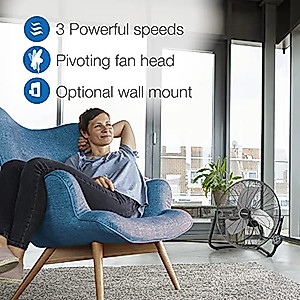 Lasko Metal Commercial Grade Electric Plug-In High Velocity Floor Fan with Wall Mount Option and Remote Control for Indoor Home, Bedroom, Garage, Basement, and Work Shop Use, Black H20660 Large