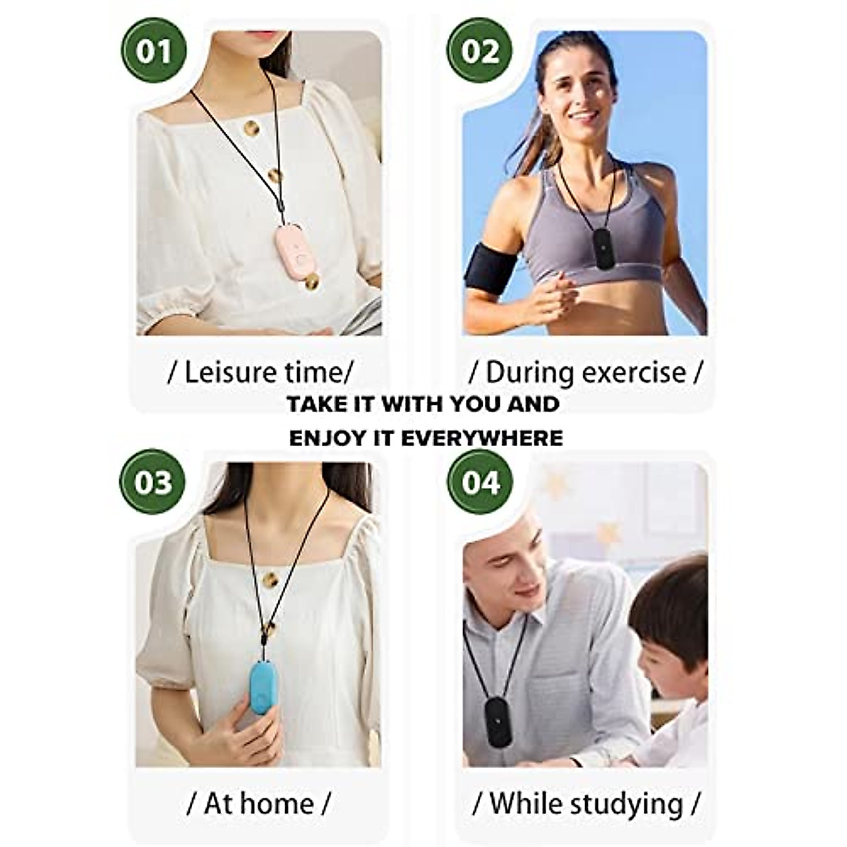 Mini Portable Personal Air Purifier Necklace with USB Rechargeable, Air Ionizer Eliminates for Bedroom, Airplane, Pollen, Smoke, Dust Outdoor, Travel