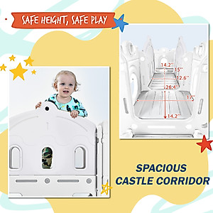 Merax 6-in-1 Kids Slide with Climber, Basketball Hoop, Tunnel and Storage Space, Outdoor Indoor Slide Playset for Toddlers Age 1-12