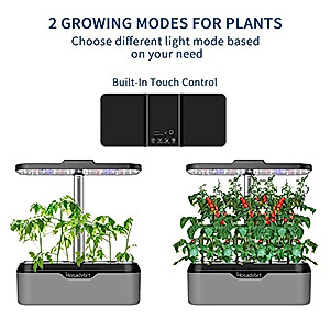 Hosadybrt Indoor Garden Hydroponic Growing System: Plant Germination Kit Vegetable Growth Lamp Countertop with LED Grow Light - Hydrophonic Planter Grower Harvest Veggie Lettuce (12 Pods, Grey)