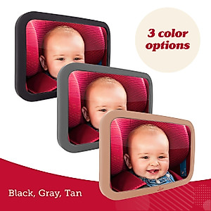 Lusso Gear Baby Car Mirror - Rear-Facing Infant Mirror for Car with Crystal Clear View - Secure Shatterproof Backseat Design, Black